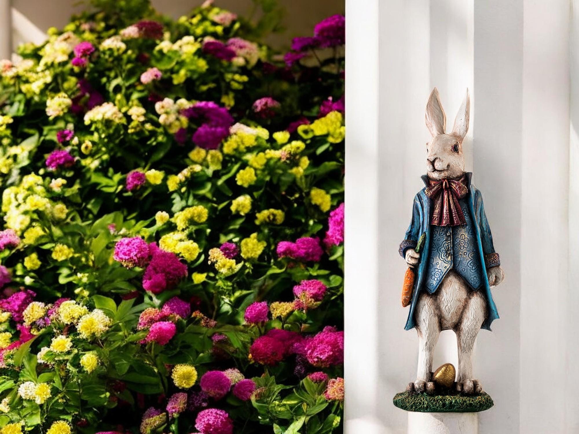 Large Rabbit Sculpture Statue, Easter Rabbit Figurine, Handpainted ...