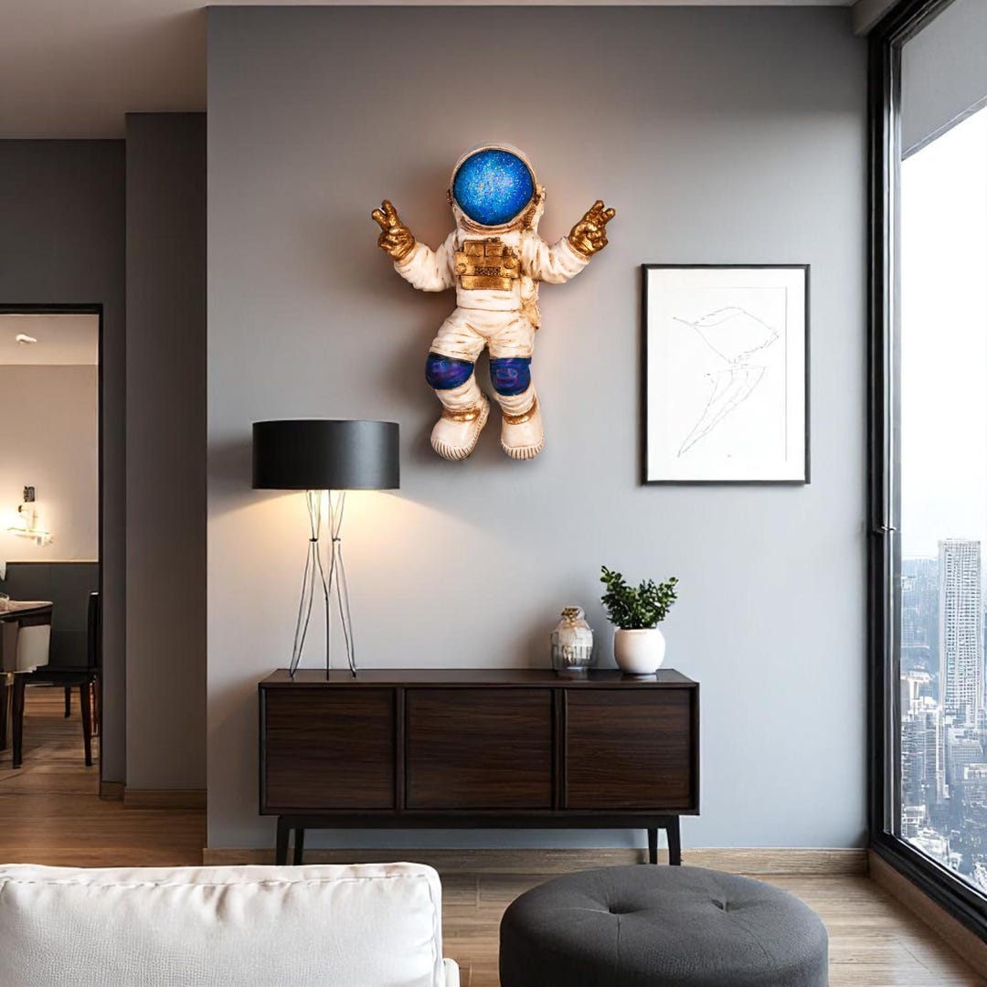 Large Spaceman Wall Sculpture – Peace Sign Astronaut Decor, Handpainted ...