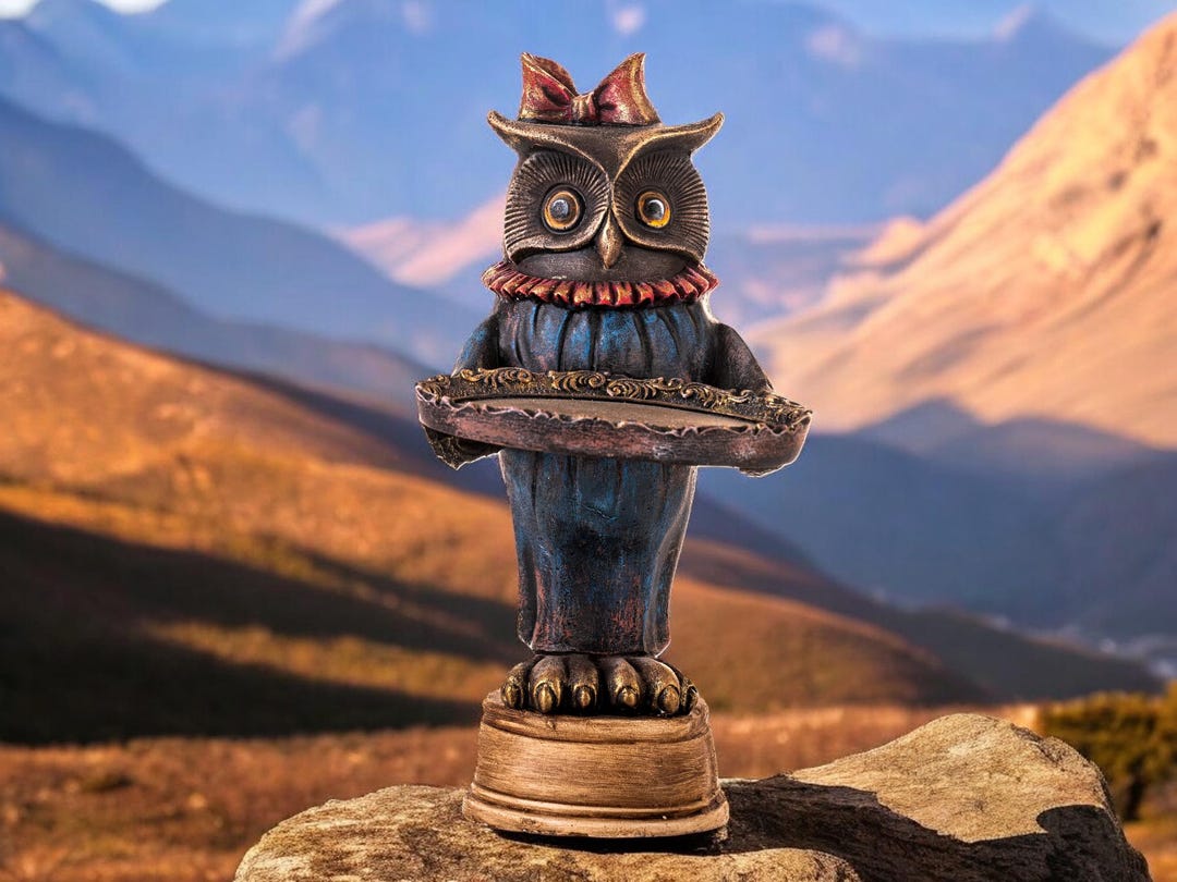 Large Owl Statue Sculpture,owl Statue, Owl Figurine,owl With Tray ...