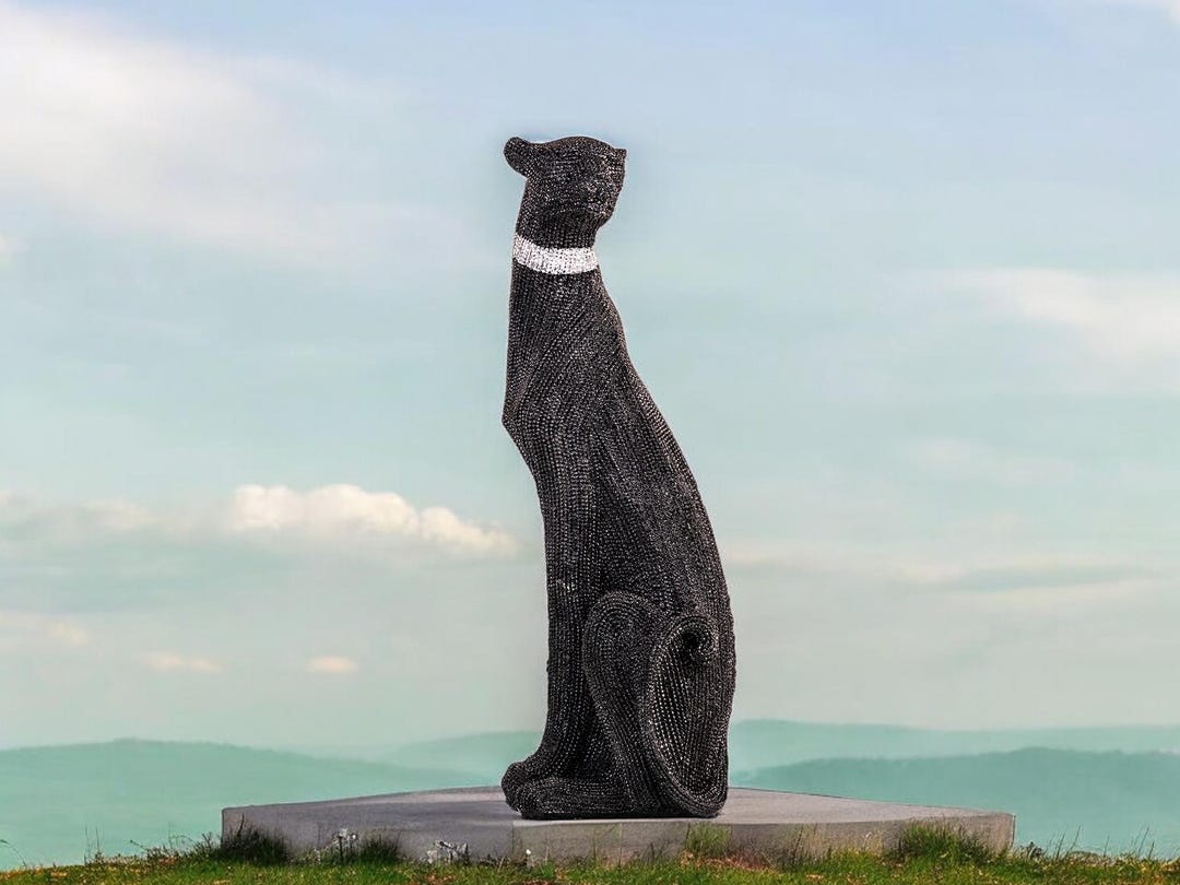 Handpainted Large Panther Sculpture Statue, Black Panther Figurine ...