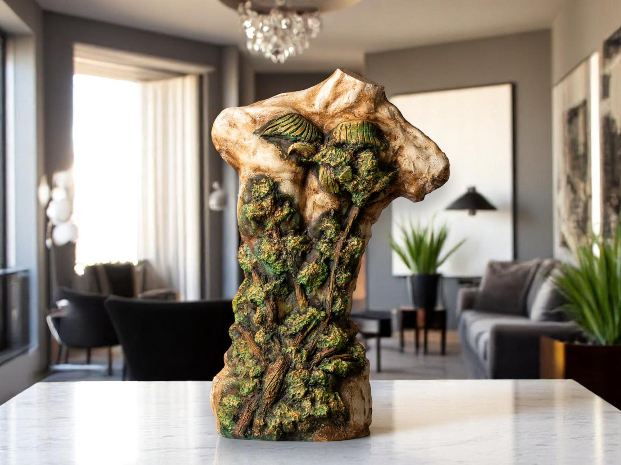 Nature-inspired Male Torso Sculpture | Hand-painted Art Statue With ...