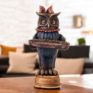Large Owl Statue Sculpture,owl Statue, Owl Figurine,owl With Tray ...