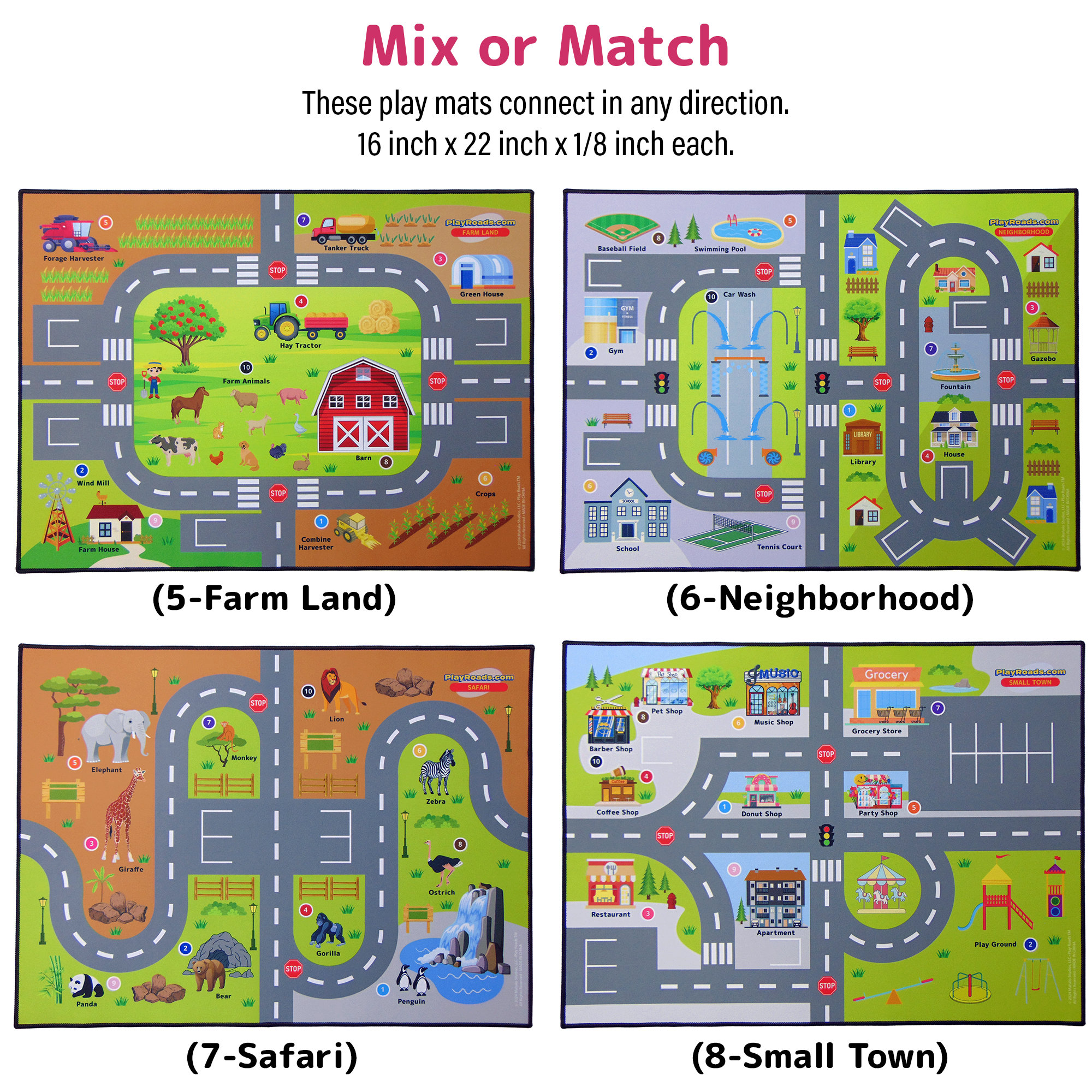 Playroads Themed Car Play Mats: Educational, Portable, Connectable Road ...
