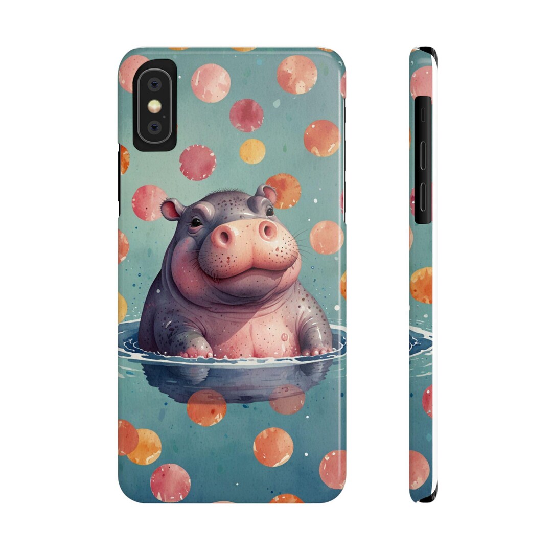 Cute Hippo Pattern, Soaking in a Basin, Watercolor Painting, Slim Phone ...