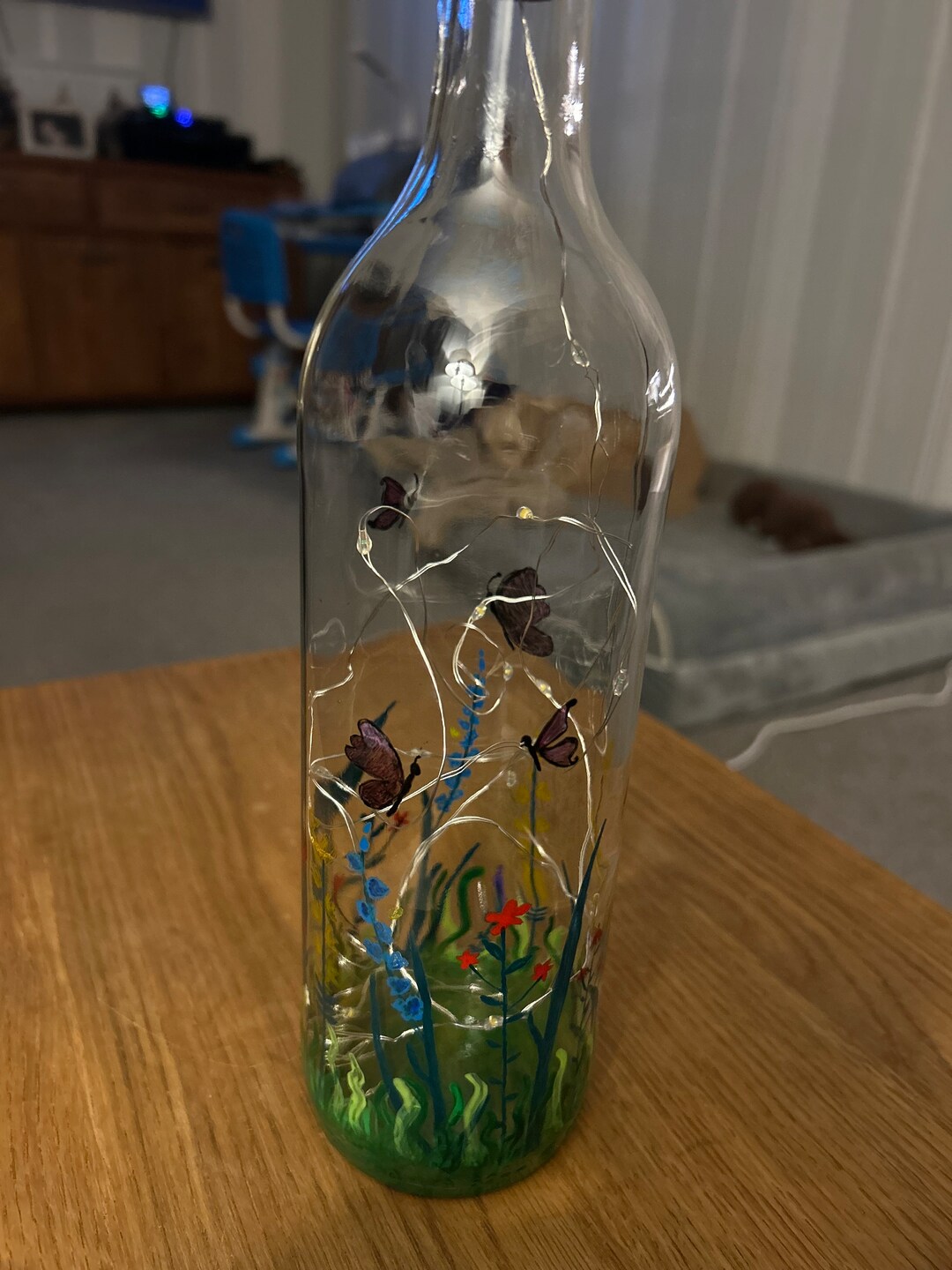 Hand Painted Glass Bottle Light - Etsy