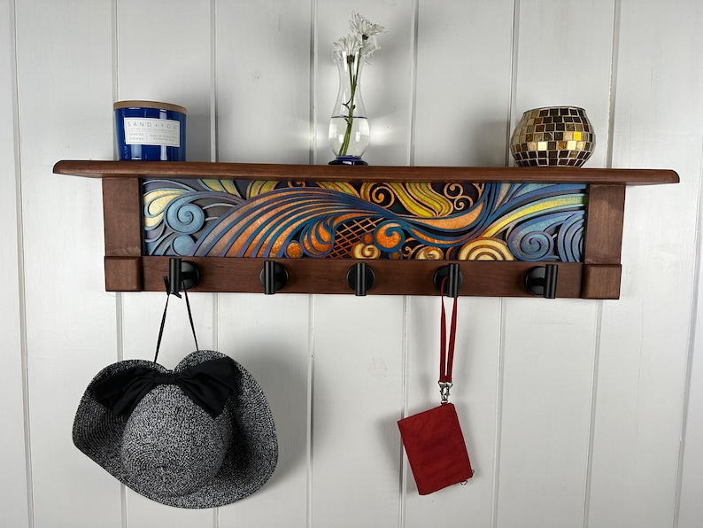 Rustic Wall Coat Rack With Shelf: Entryway Organizer With Black Hooks ...