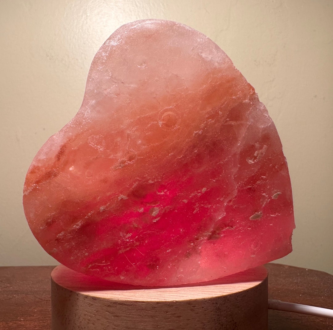 Pink Salt Heart Light, Calming Glow for Nature-infused Home or Spa ...