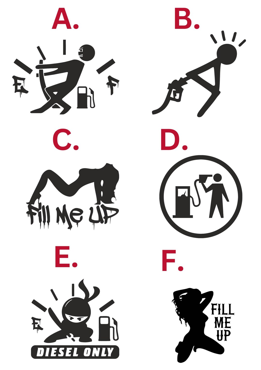 Funny Gas Tank Permanent Vinyl Vehicle Decals, Sarcastic Inappropriate ...