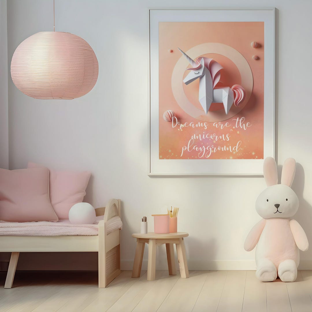 Magical Minimalist Unicorn Wall Art: Cute Origami Design for Kids ...
