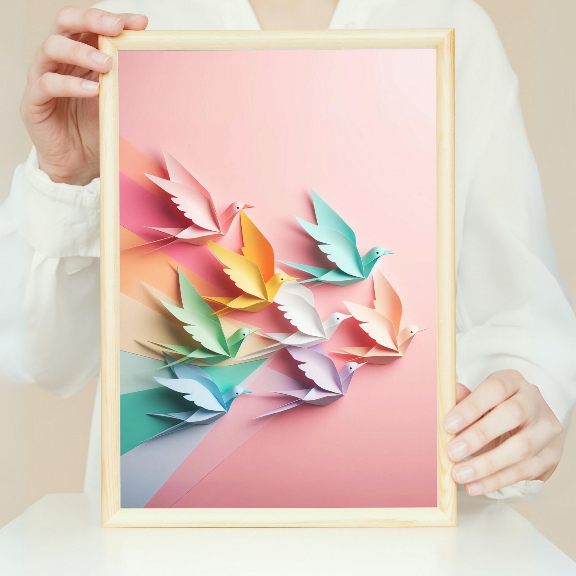 Birds Printable Poster Origami Wall Art for Kids Room Rainbow Birds - Etsy