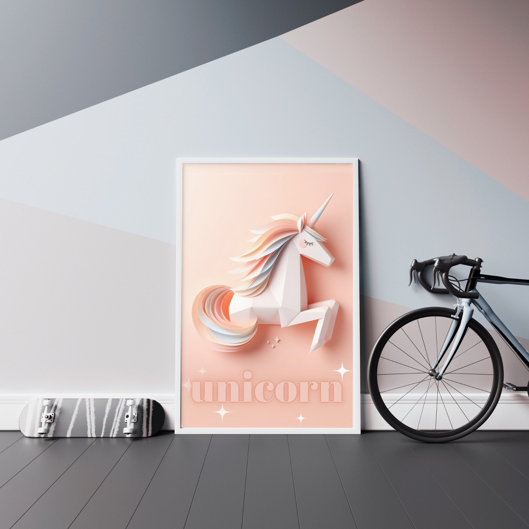 Unicorn and Rainbow Origami Poster Printable Art for Kids Room - Etsy