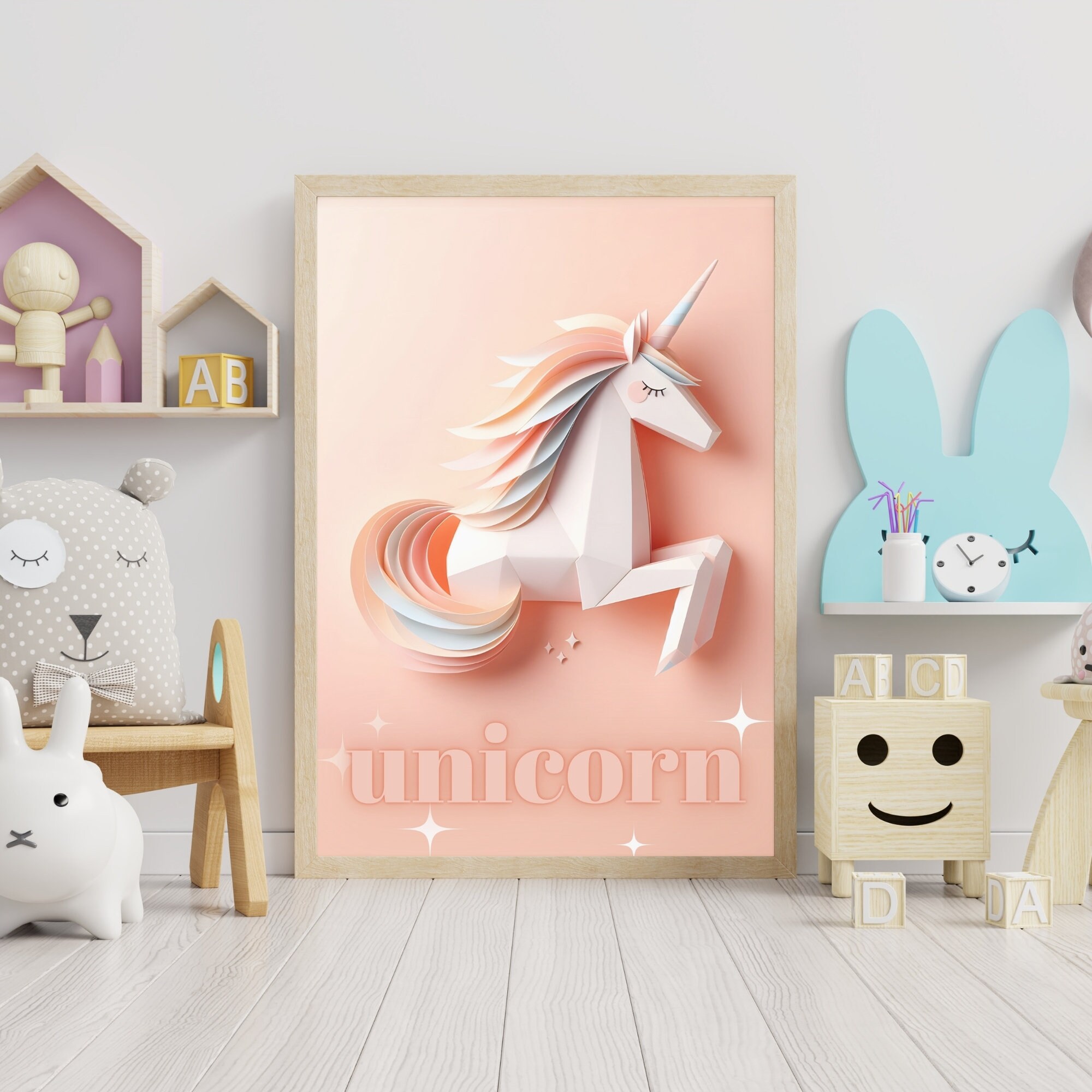 Unicorn and Rainbow Origami Poster Printable Art for Kids Room - Etsy
