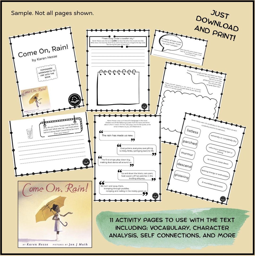 Come On, Rain! Book Companion: Literacy & Comprehension Worksheets ...