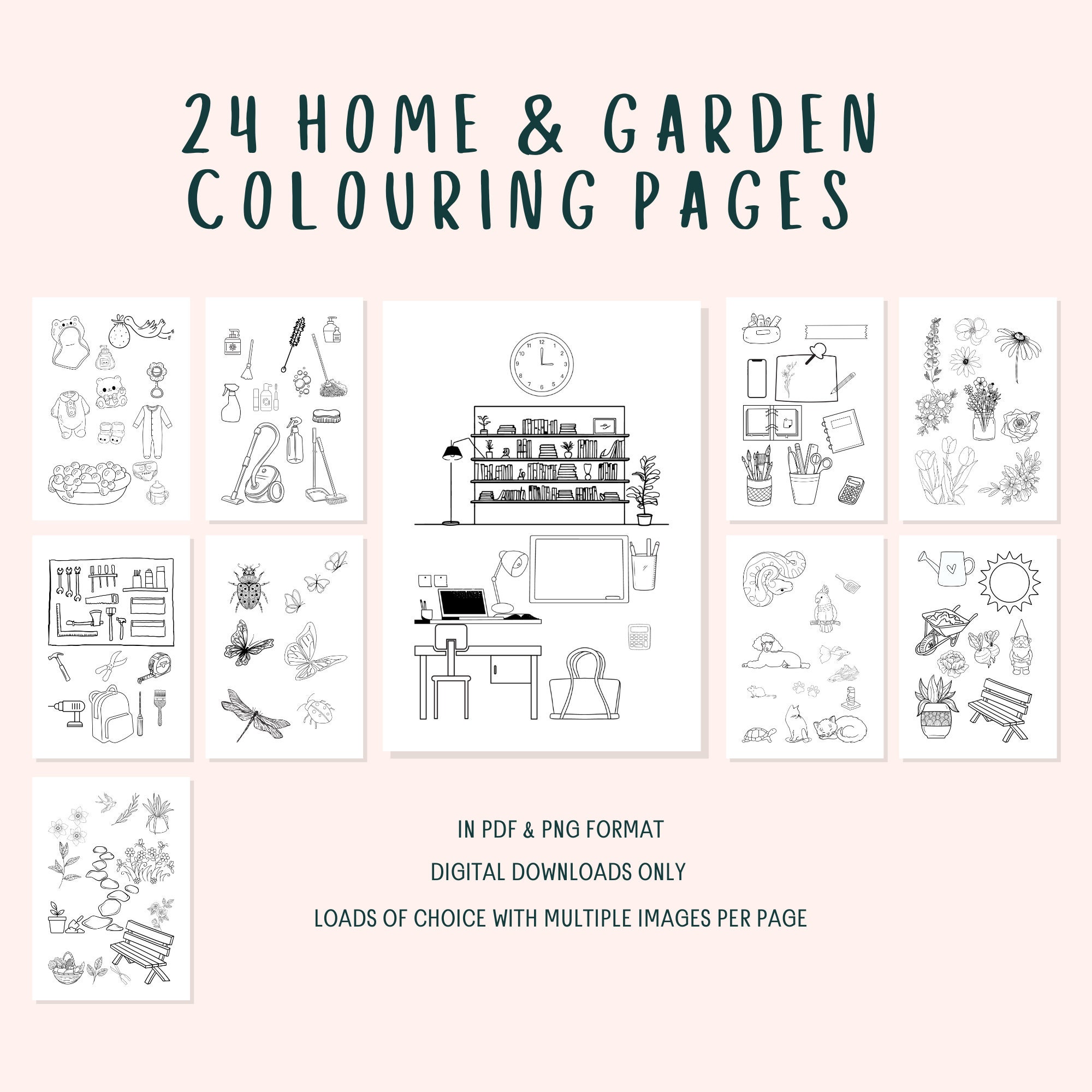 24 Home & Garden Printable Colouring Pages, Digital Copies in Jpg and ...