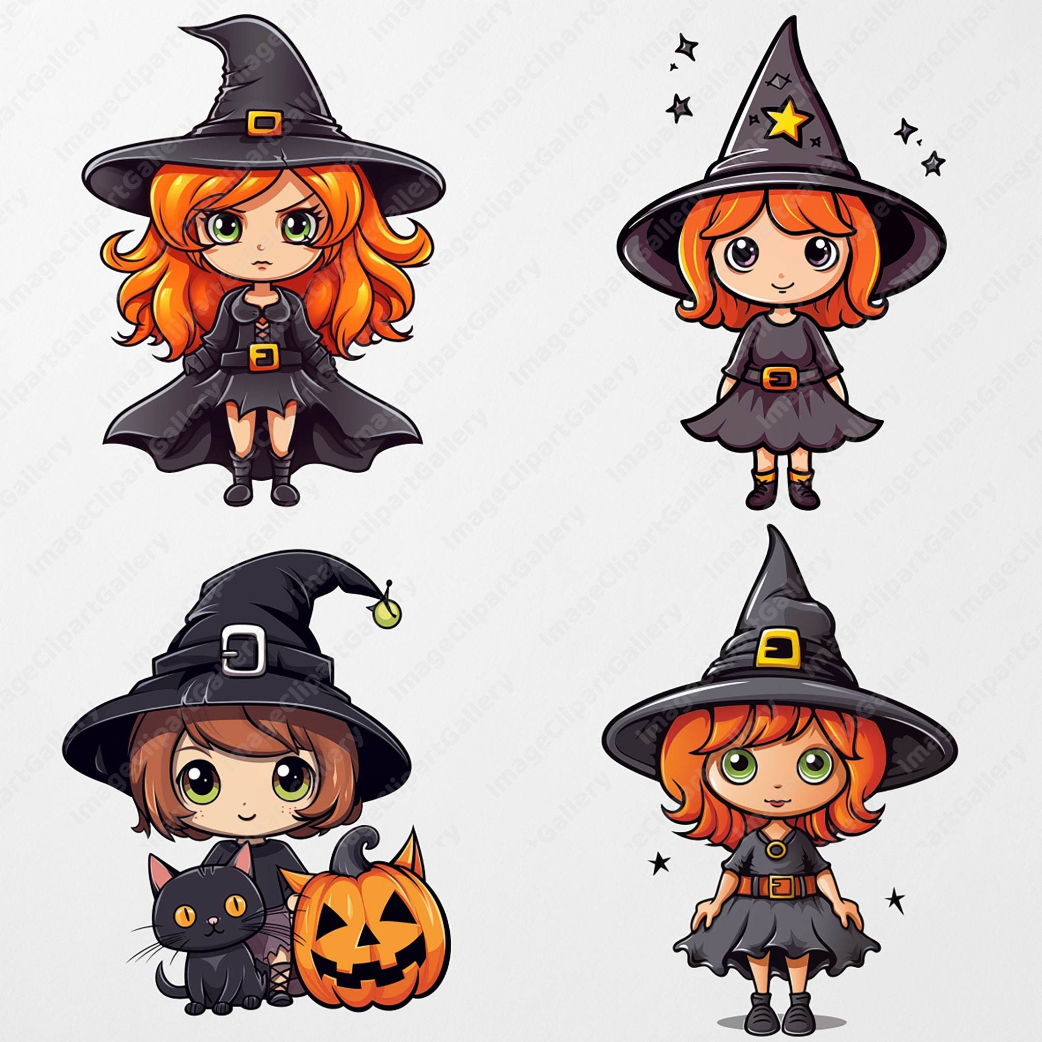 Cute Adorable Witch Image Clipart, 30 PNG Images, Transparent ...