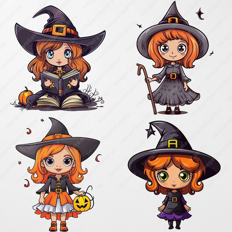 Cute Adorable Witch Image Clipart, 30 PNG Images, Transparent ...