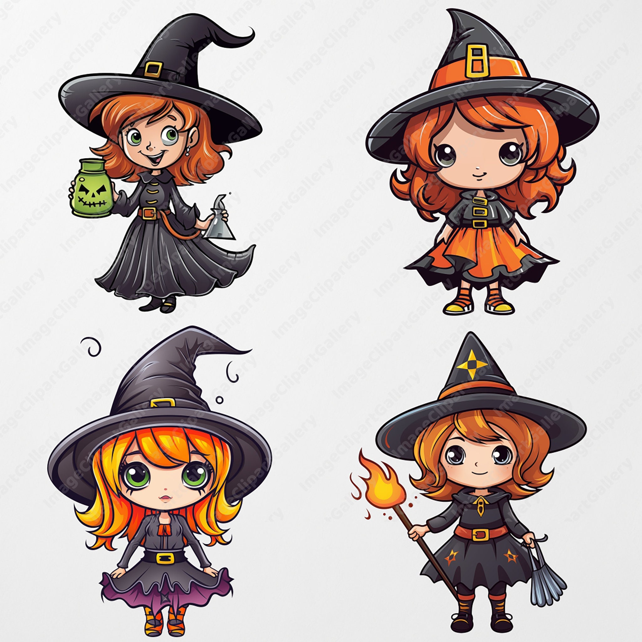 Cute Adorable Witch Image Clipart, 30 PNG Images, Transparent ...