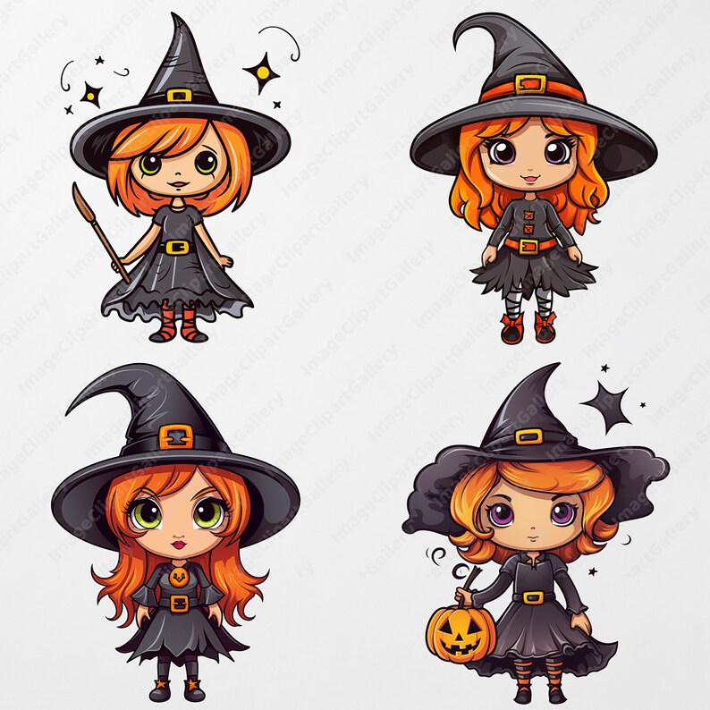 Cute Adorable Witch Image Clipart, 30 PNG Images, Transparent ...