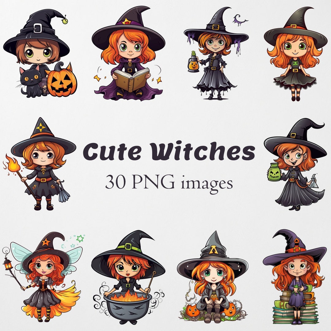 Cute Adorable Witch Image Clipart, 30 PNG Images, Transparent ...