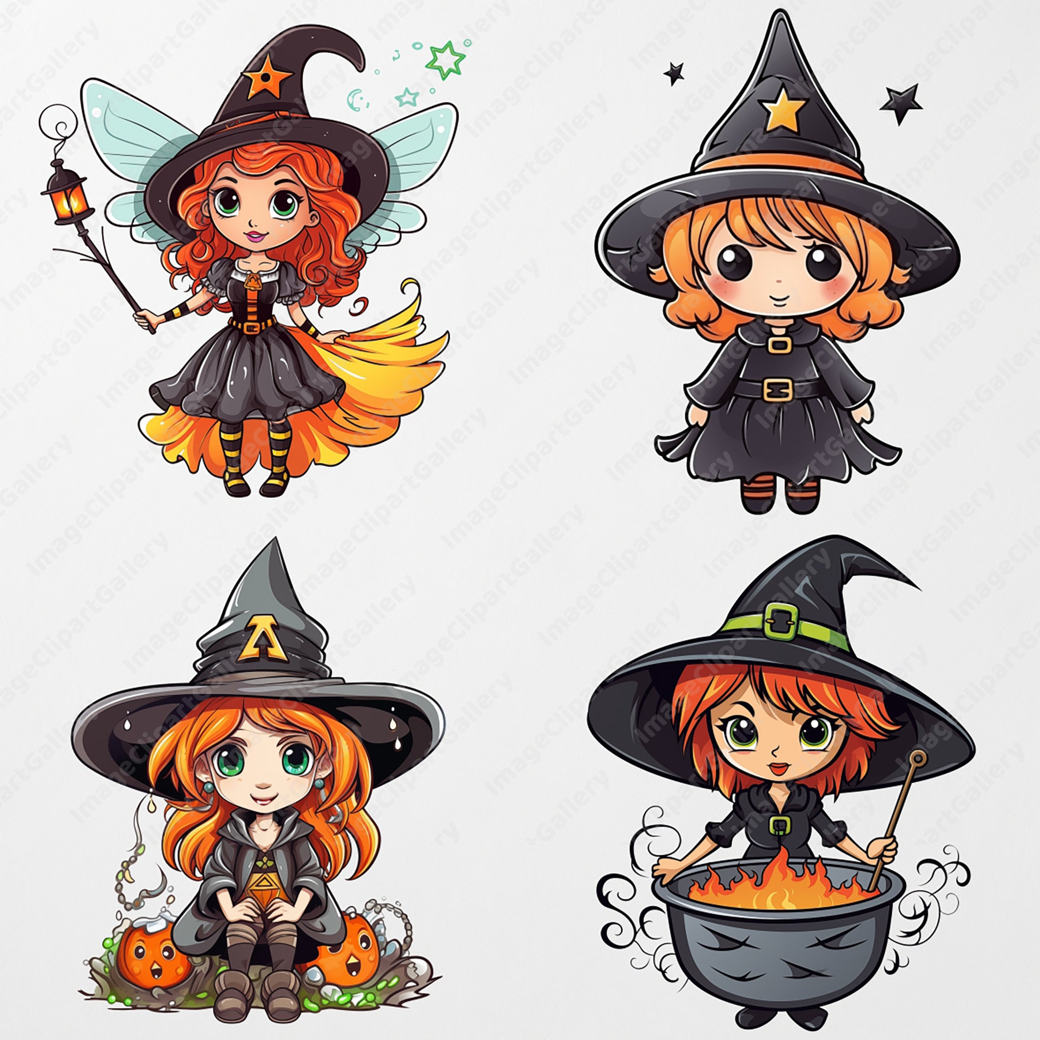 Cute Adorable Witch Image Clipart, 30 PNG Images, Transparent ...