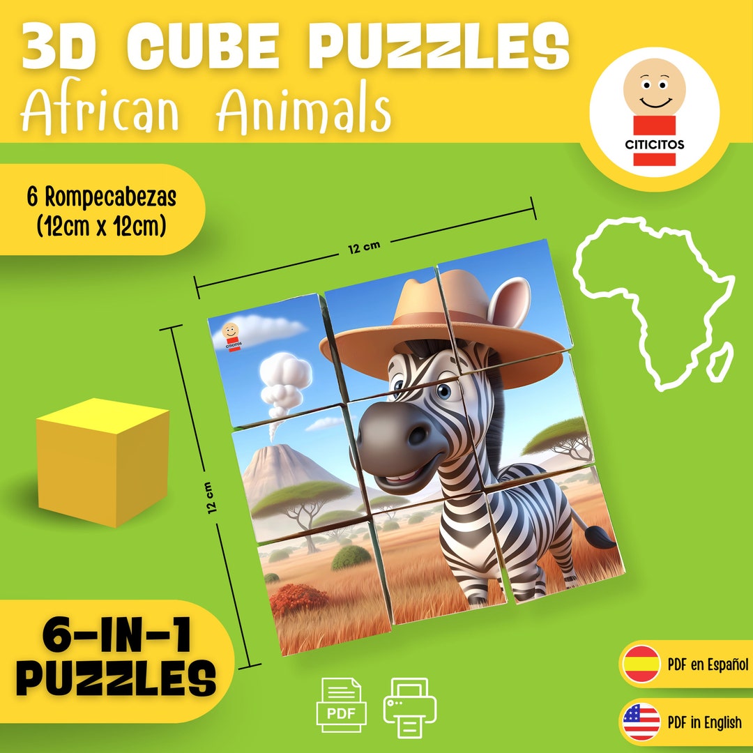 3D Cube Puzzles, African Animals Puzzle, Educational Kids Puzzle ...