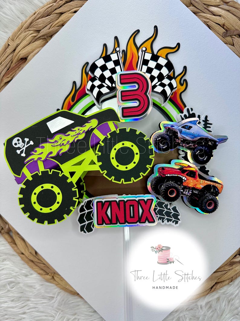 Monster Jam Inspired Cake Topper, Monster Truck, Grave Digger, El Toro ...