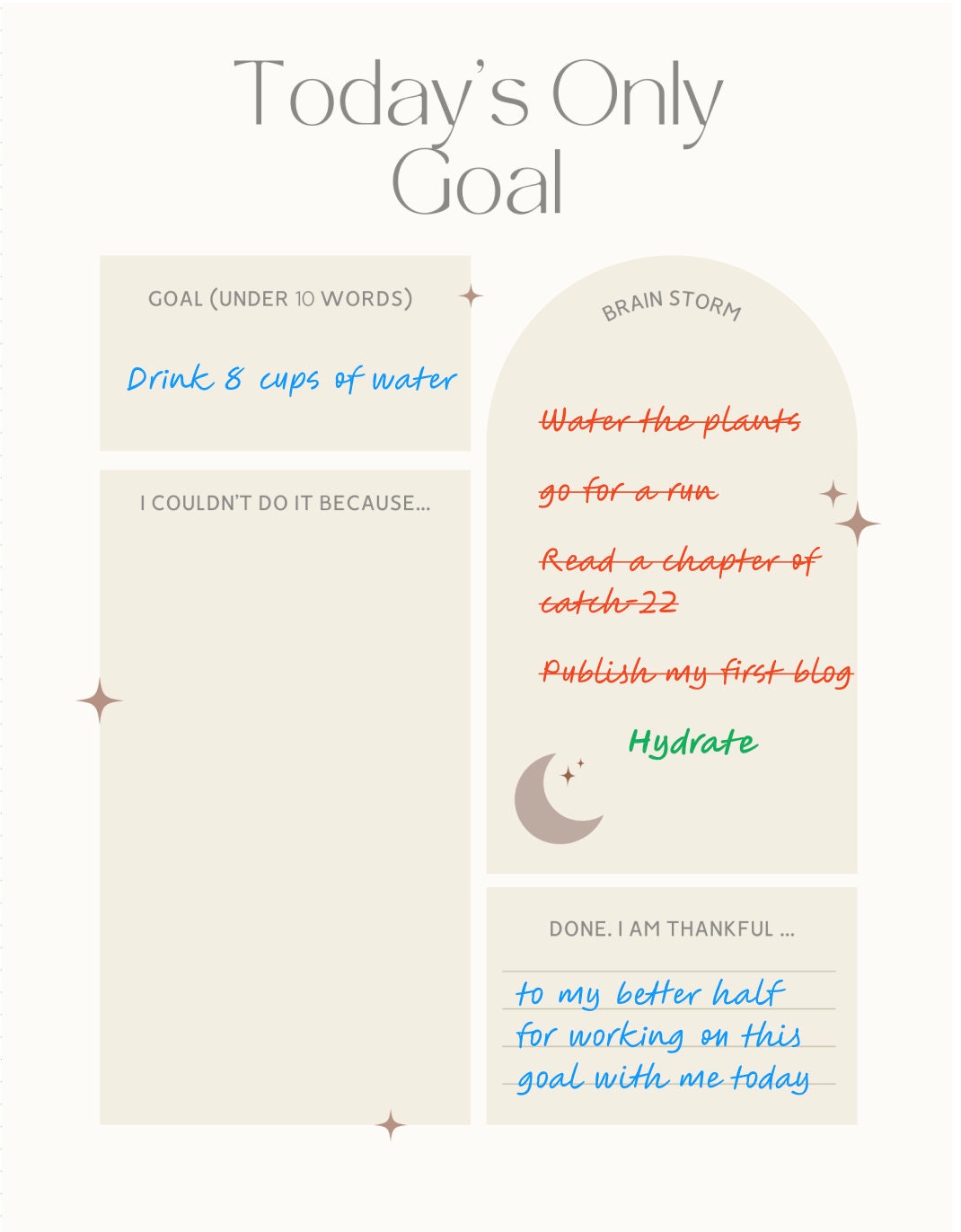 Daily Goal Worksheet - Etsy