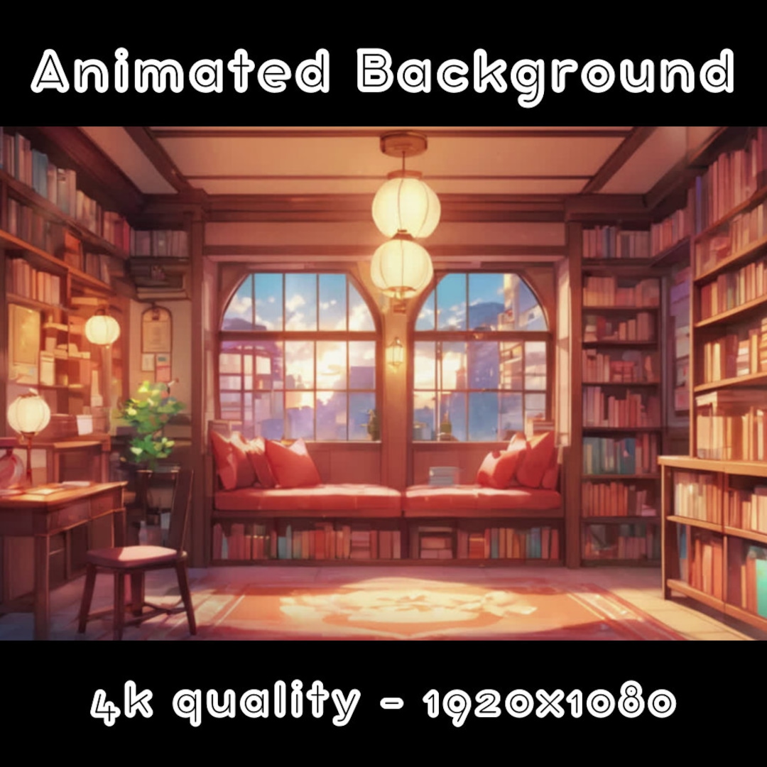 ANIMATED BACKGROUND - Cozy Office, Library, Desk (loop, 4k) VTUBER ...