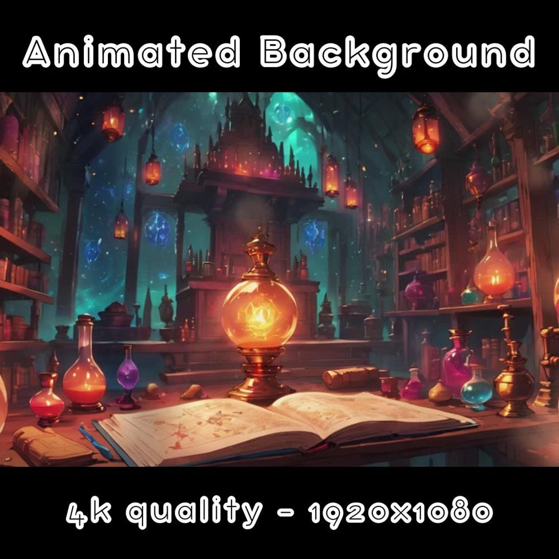 ANIMATED BACKGROUND - Alchemy Chamber, Lab, Magical Fantasy Library (loop, 4k) VTUBER - Stream ...