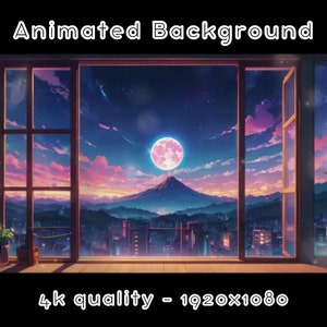ANIMATED BACKGROUND - Moon Rise, Magical, Window View, Vtuber Room ...