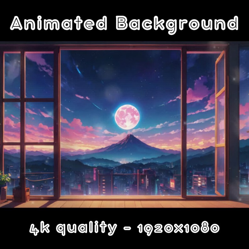 ANIMATED BACKGROUND - Moon Rise, Magical, Window View, Vtuber Room ...