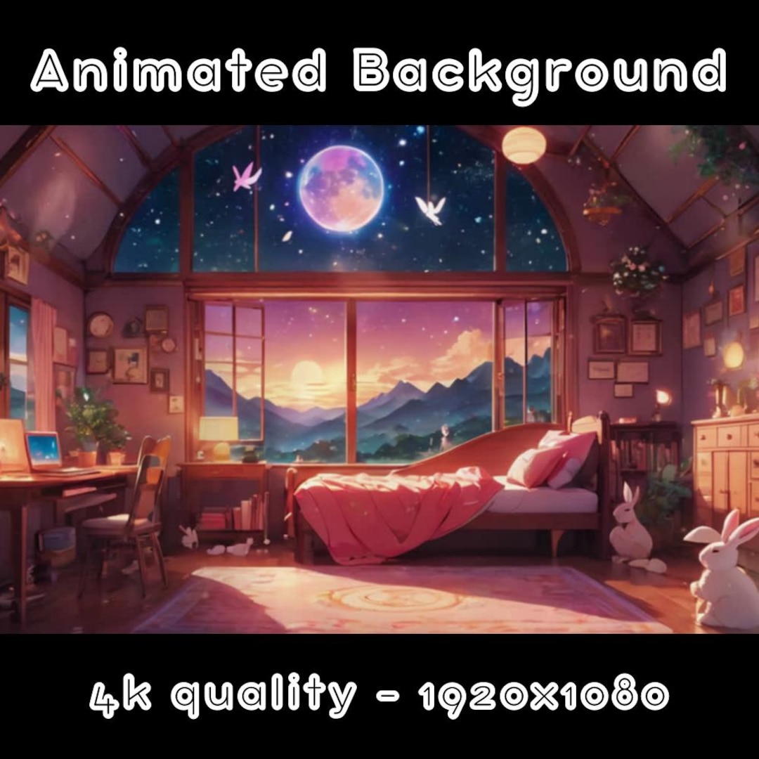 ANIMATED BACKGROUND - Dreamy Bedroom, Cozy, Stars and Moon, Bunny (loop ...