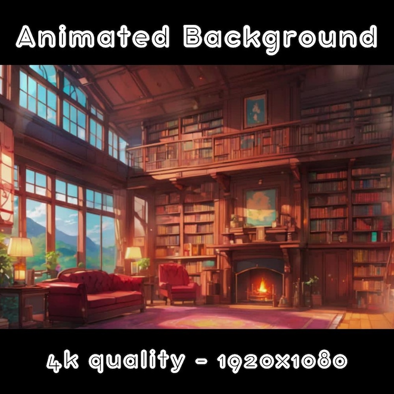 ANIMATED BACKGROUND - Vast Library, Library, Desk (loop, 4k) VTUBER ...