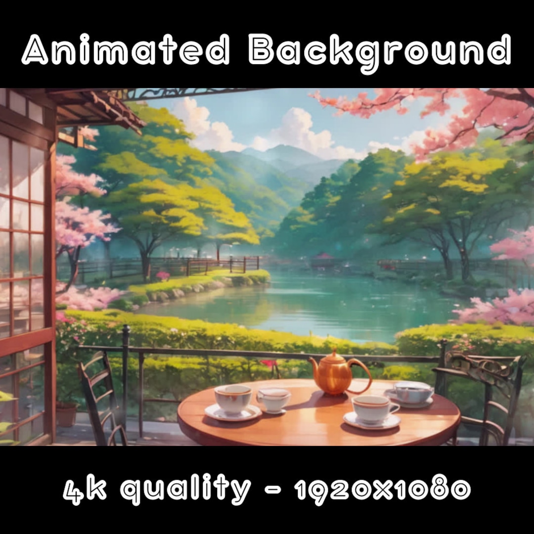 ANIMATED BACKGROUND - Tea Time, Balcony, Sakura, Cozy, Vtuber Room ...