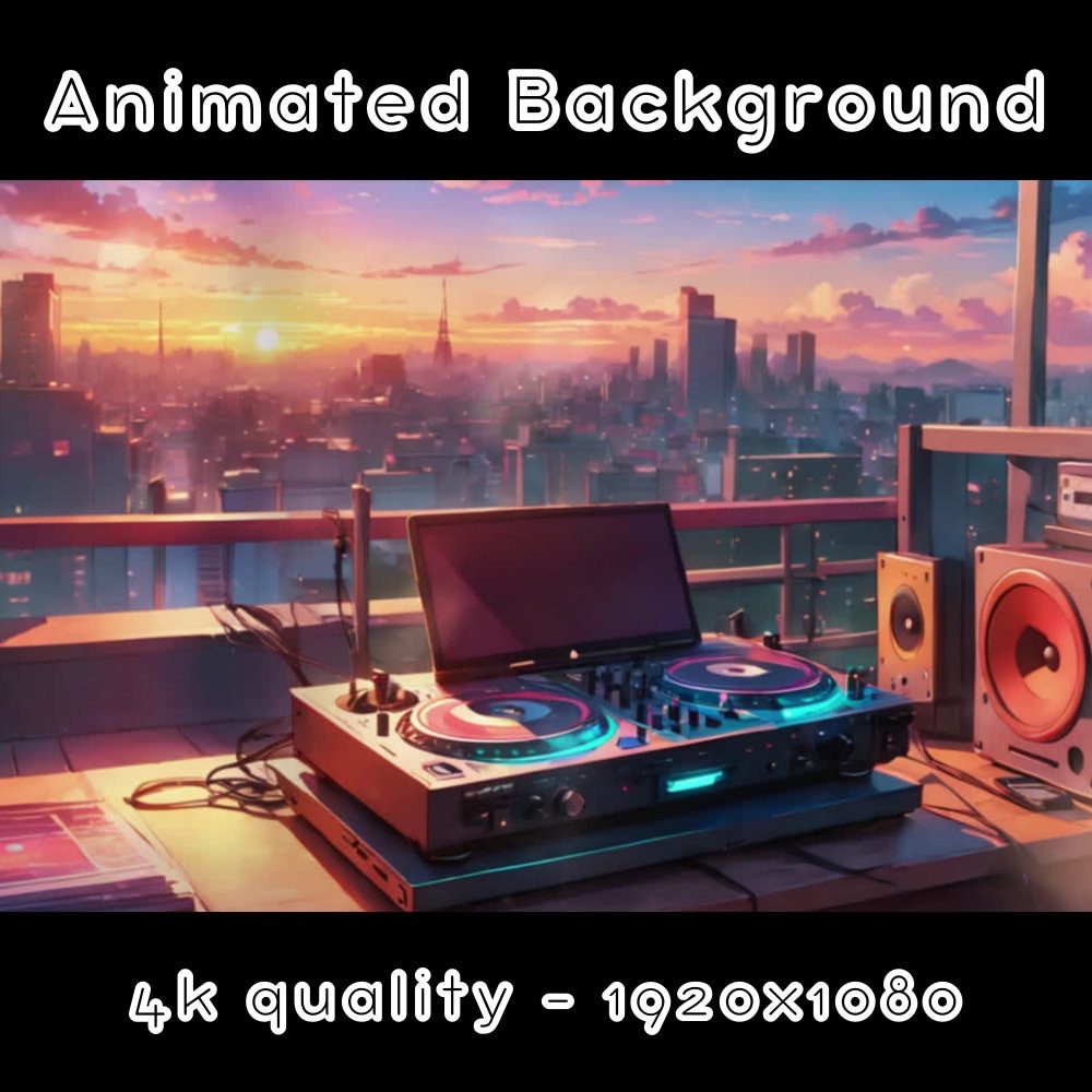 ANIMATED BACKGROUND - Dj Set, Sunset, Music, Turntable, Mixing (loop ...