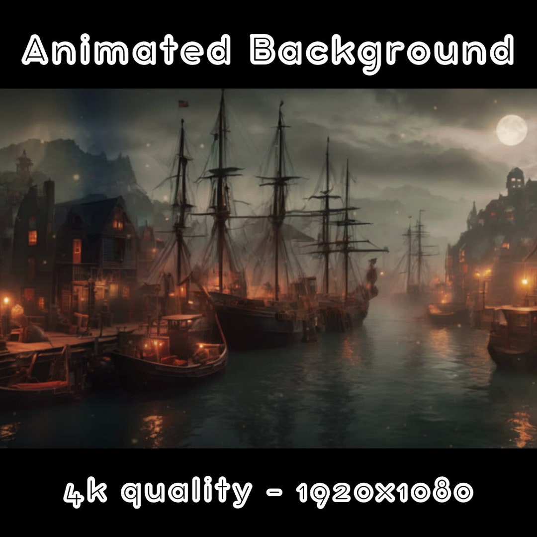ANIMATED BACKGROUND - Horror Pirate Port, Harbor, Dock, Halloween (loop ...