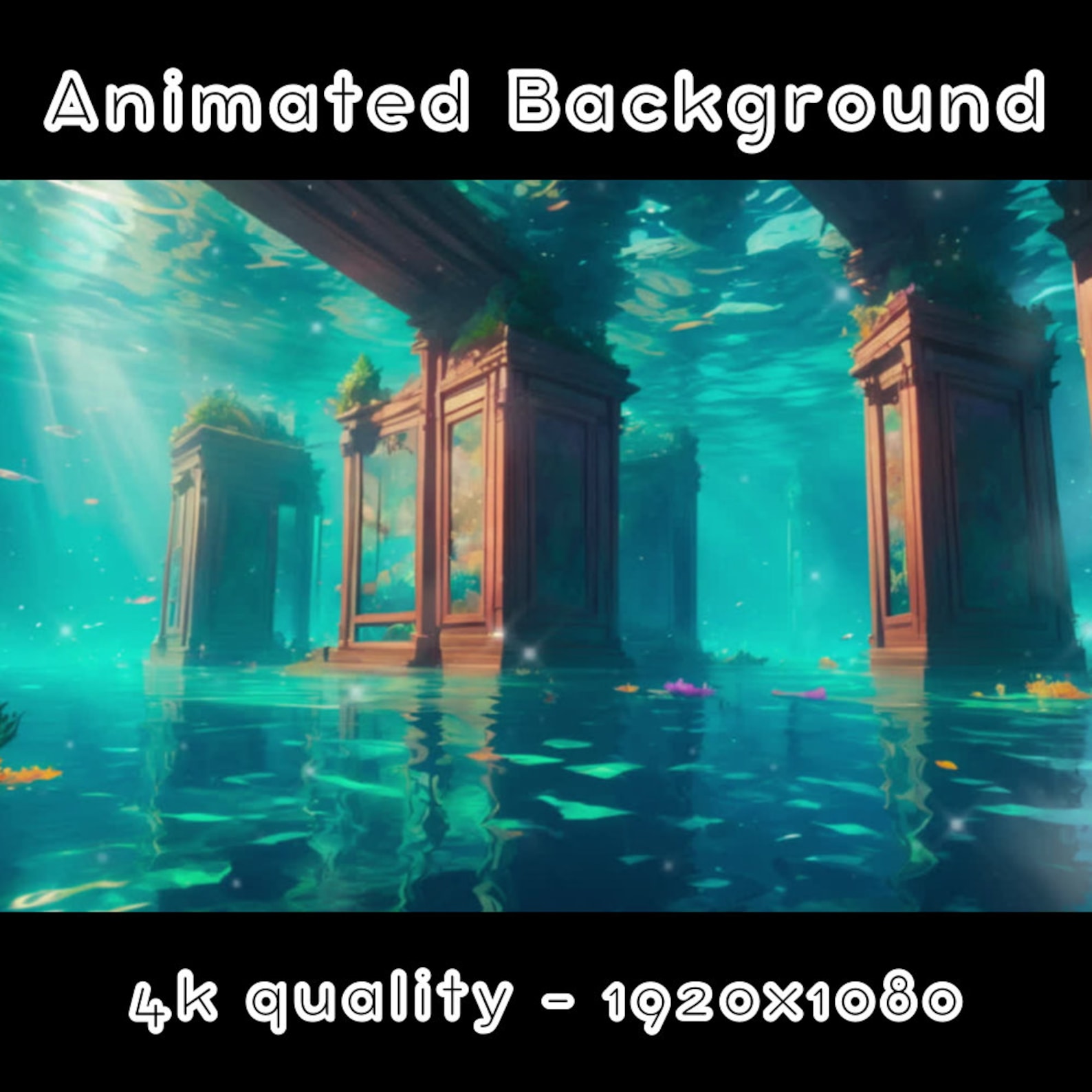 ANIMATED BACKGROUND Underwater Pillars, Aquatic, Ocean, Submerged loop, 4k VTUBER Stream ...