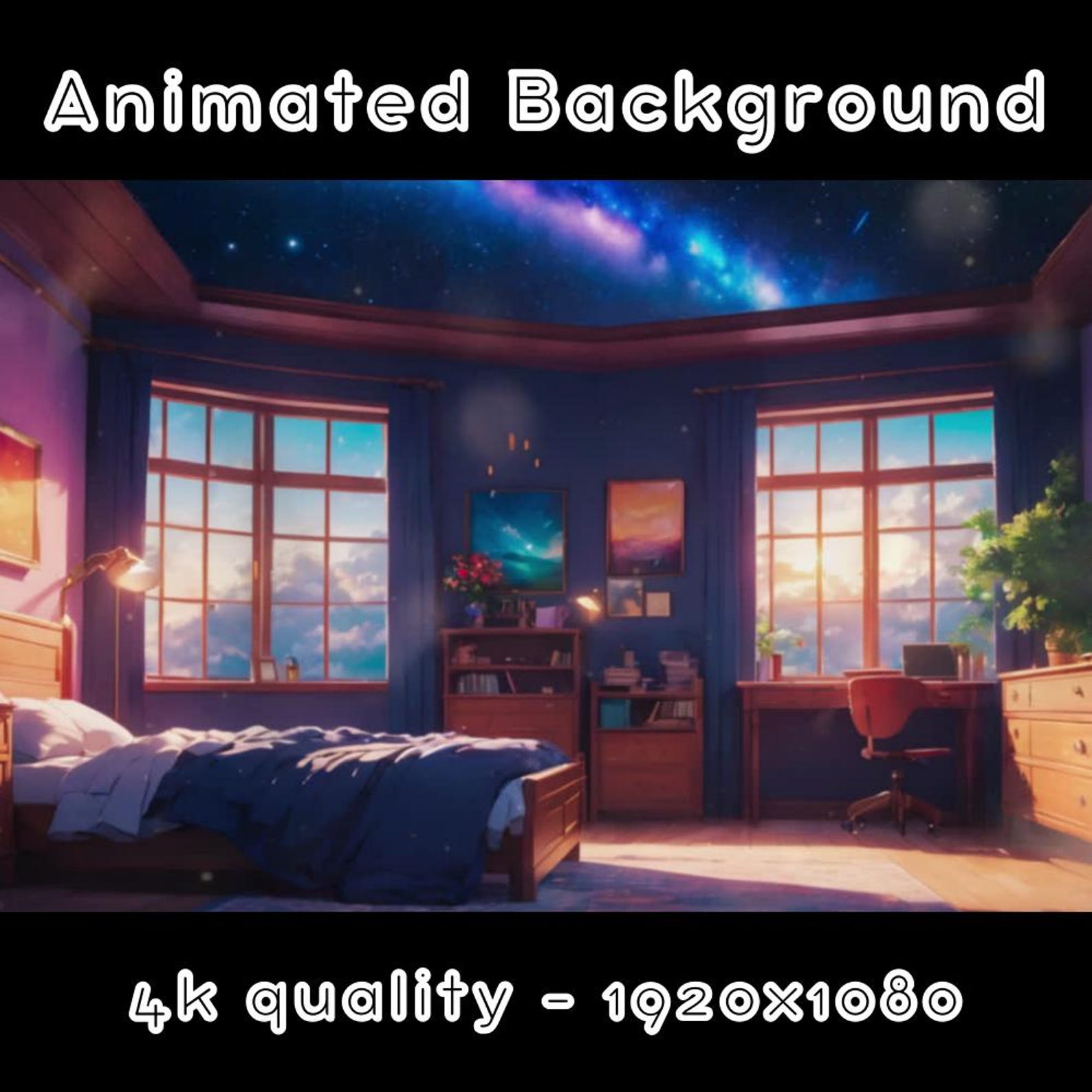 ANIMATED BACKGROUND - Starry Sleep, Galaxy, Futuristic,vtuber Bedroom ...