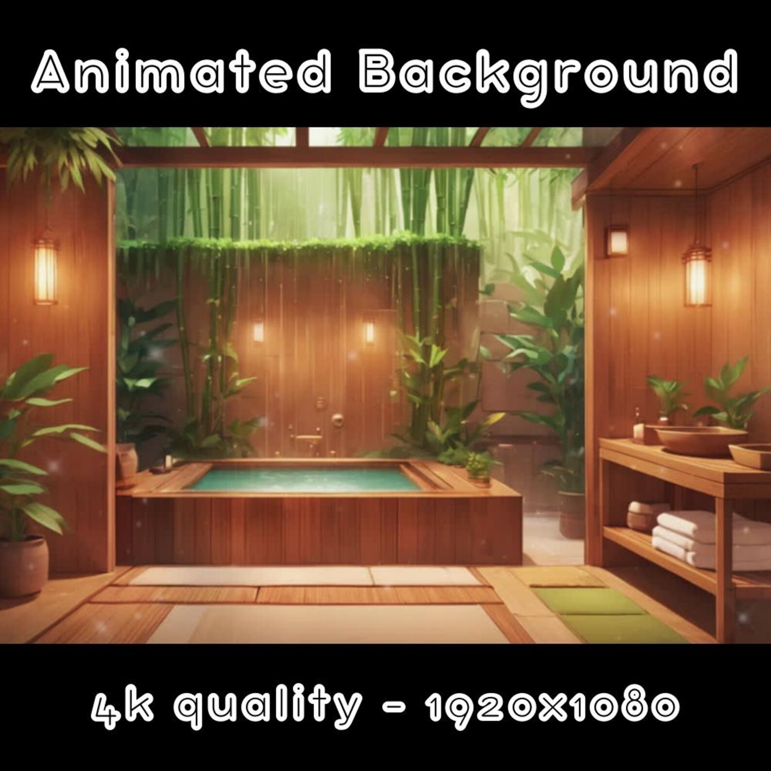 ANIMATED BACKGROUND - Bamboo Sauna, Vtuber Bathroom, Tub Stream (loop ...