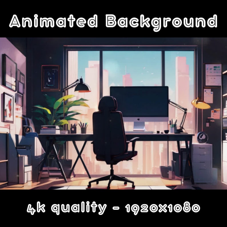 ANIMATED BACKGROUND - Home Office, Modern, Black and White, Desk (loop ...