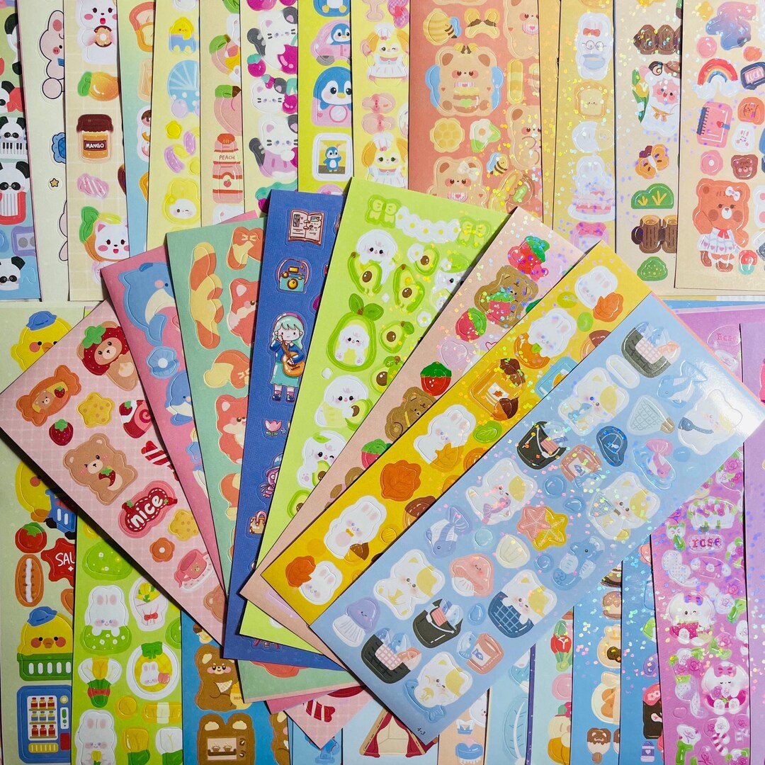 Cute Cartoon Stickers Pack of 5 Sheets Holographic, No Repeats, Journal ...