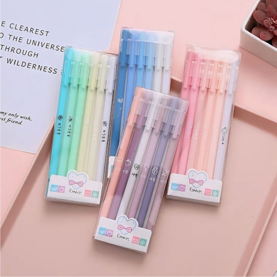 Gradient Gel Ink Pen 6pcs Set, Planner Pens, Kawaii Stationary, Black ...