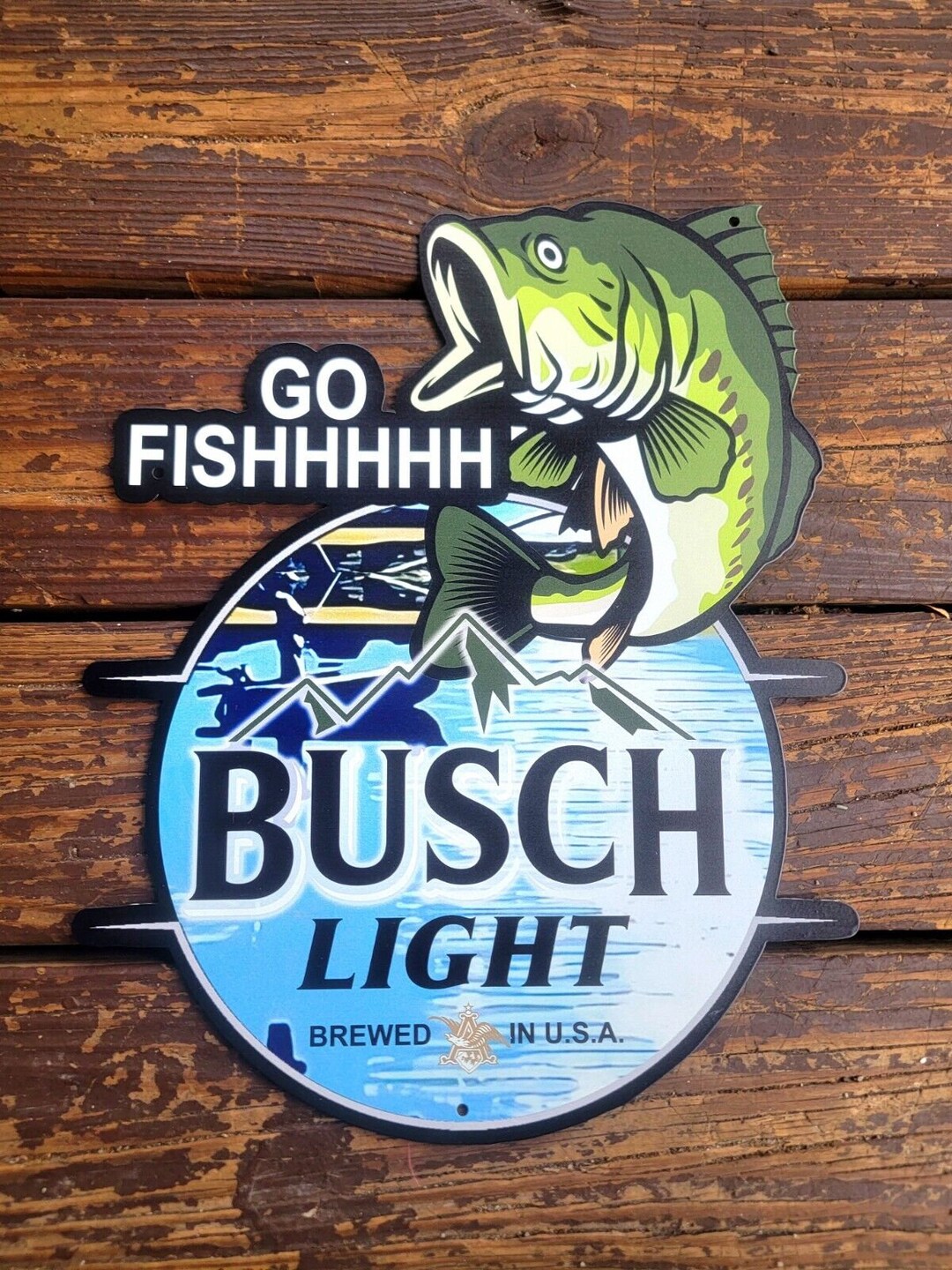 Huge Busch Light Go Fish Metal Sign Perfect for the Angler's Den or Man ...