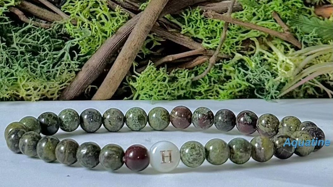 Dragon Blood 6mm Natural Crystal Bead Initial Stretch Bracelet CUSTOM ...