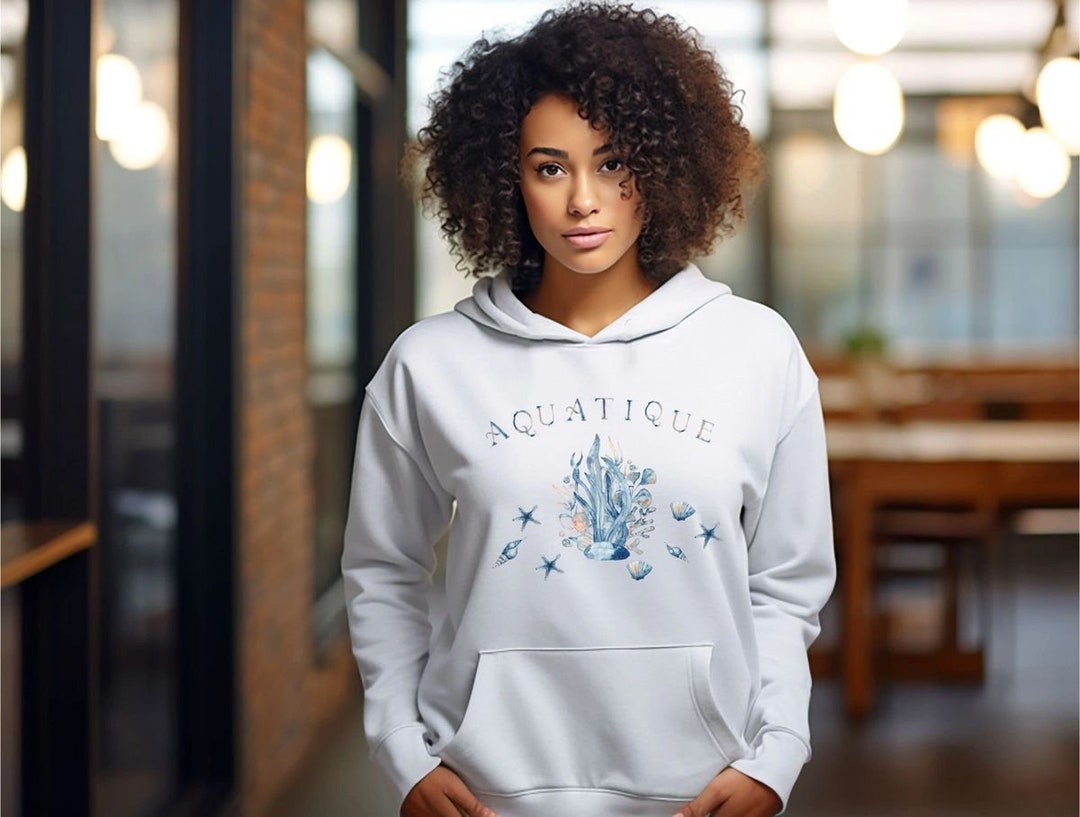 Aquatique Marine Life Hoodie, Artistic Design, Casual Coastal Apparel ...