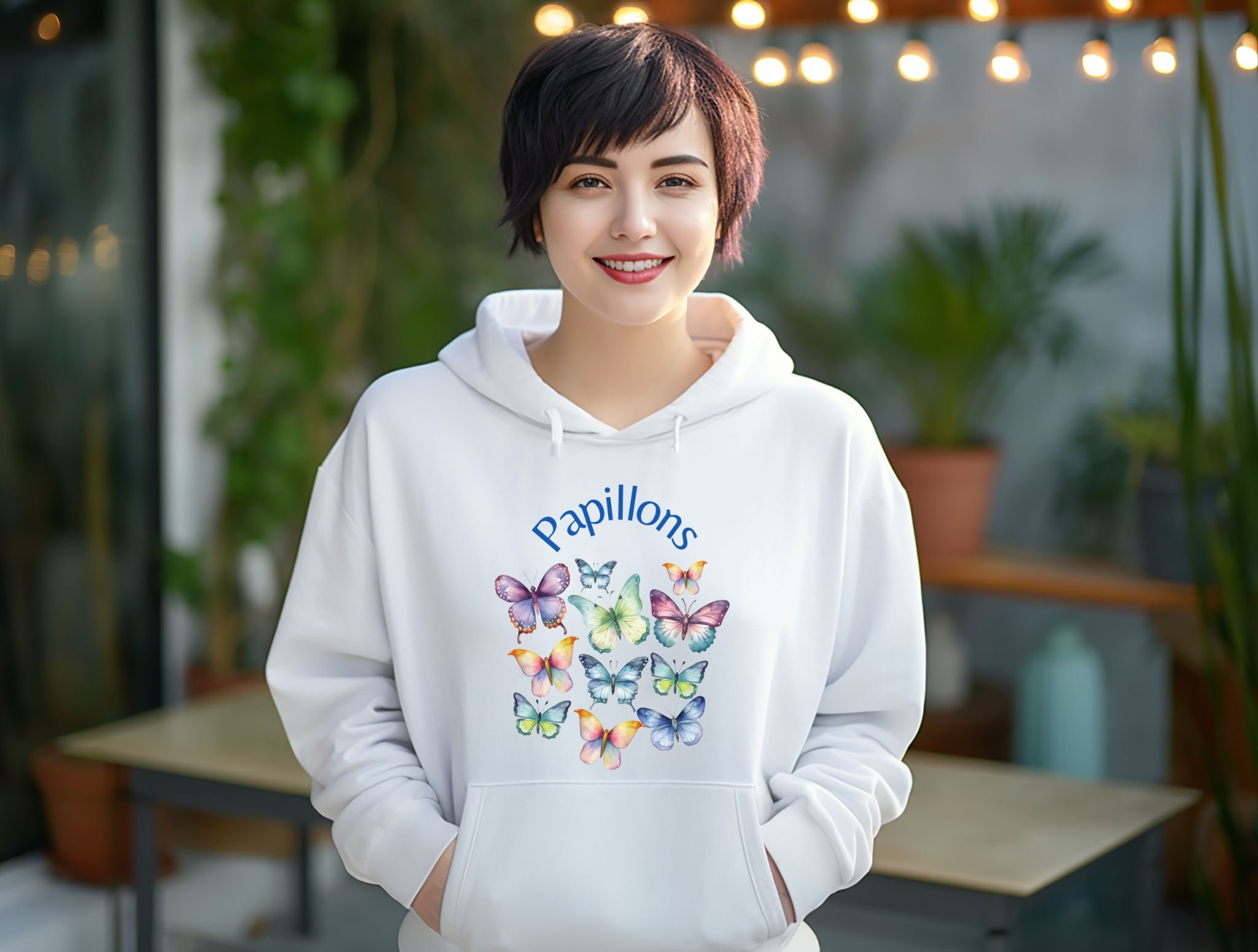 Papillons Butterfly Hoodie, Chic Women's Pullover, Casual Butterfly ...