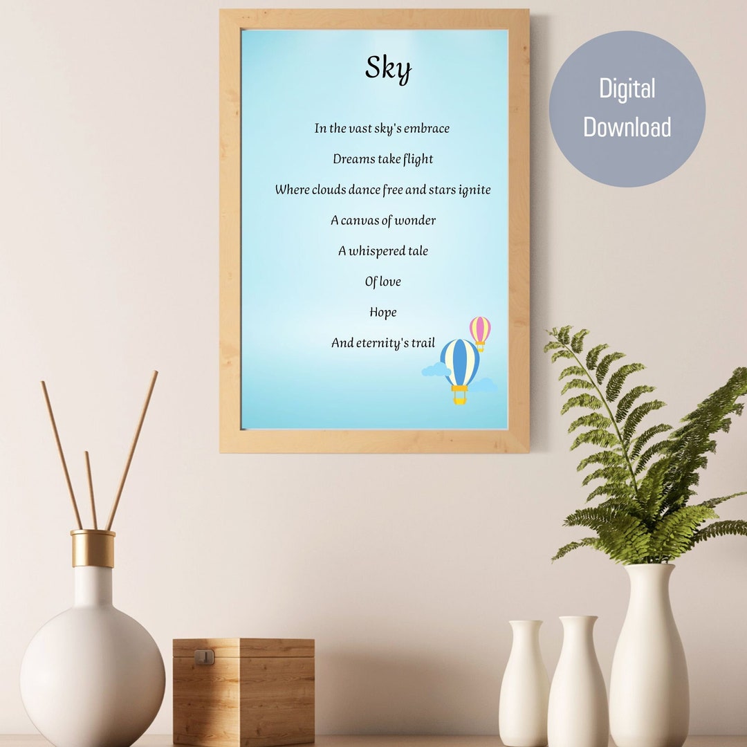 In the Vast Sky's Embrace Poem Printable Wall Art printable Mindfulness ...