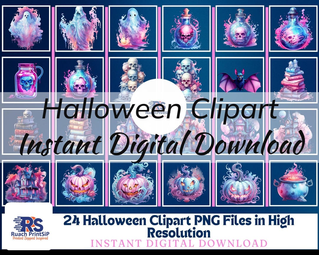 Halloween Clipart Bundle: Spooky PNG Illustrations (digital Download ...
