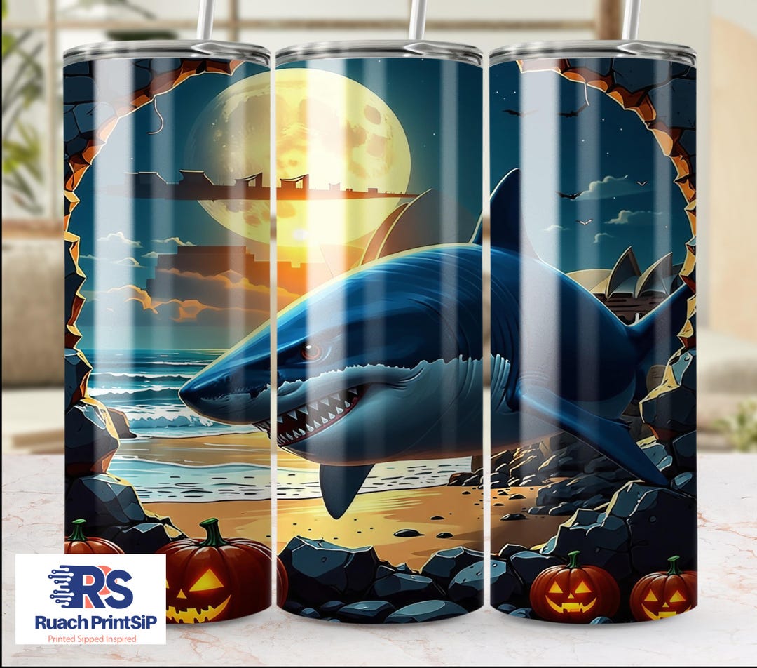 Scary Shark Ocean Halloween Digital Print, Spooky Underwater Scene ...