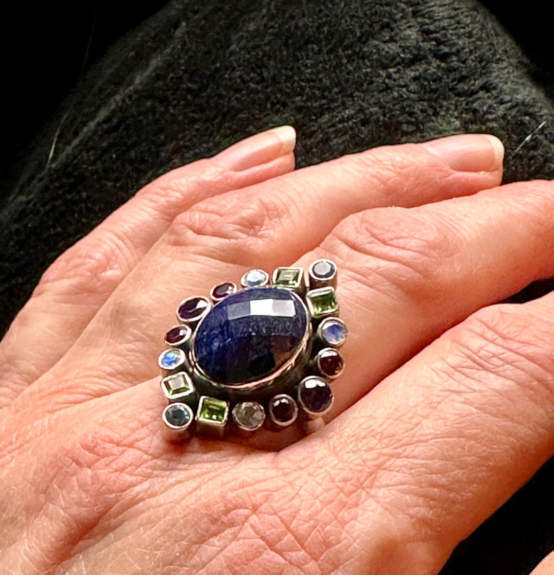 Vintage Nicky Butler Oval Faceted Sapphire Halo Ring - Sterling Silver ...